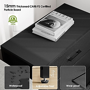 Memobarco Nightstand with 3 Drawers for Bedroom, Storage Dresser with Fabric Drawers and Metal Frame for Closet, Living Room, Bedside Table with Wood Top, Easy Pull Handle, Black