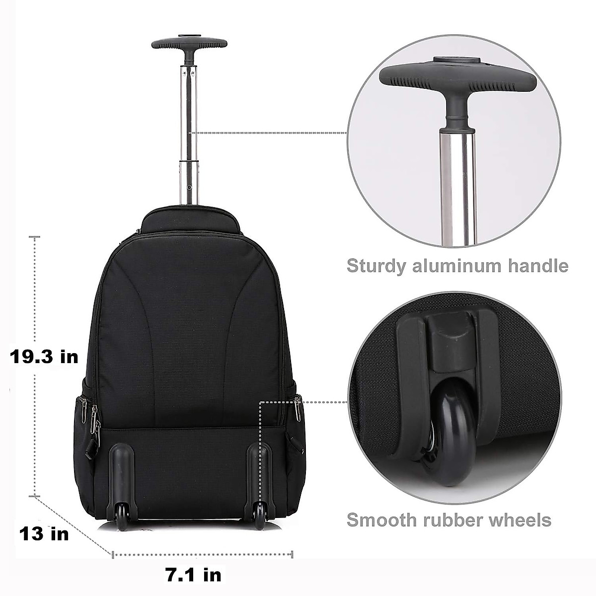 OIWAS 15.6 Inch Rolling Backpack for Adults Loptop Wheeled Backpack with Wheels Travel Carry on Luggage Bag Work School Computer Bag Business Trolley Men Women 30L Black