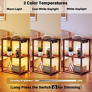 SUNMORY Dimmable LED End Table with Charging Station,Narrow Side Table with 3 Color Temperatures LED Lights,Nightstand Bedside Tables for Small Spaces,Night Stand for Living Room,Bedroom