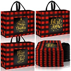 Clysee 36 Pcs Extra Large Christmas Gift Bags Reusable Tote Bags with Handles Non Woven Christmas Shopping Bags Waterproof Xmas Grocery Shopping Totes for Holiday Party 16.9 x 6.7 x 12.6 Inches