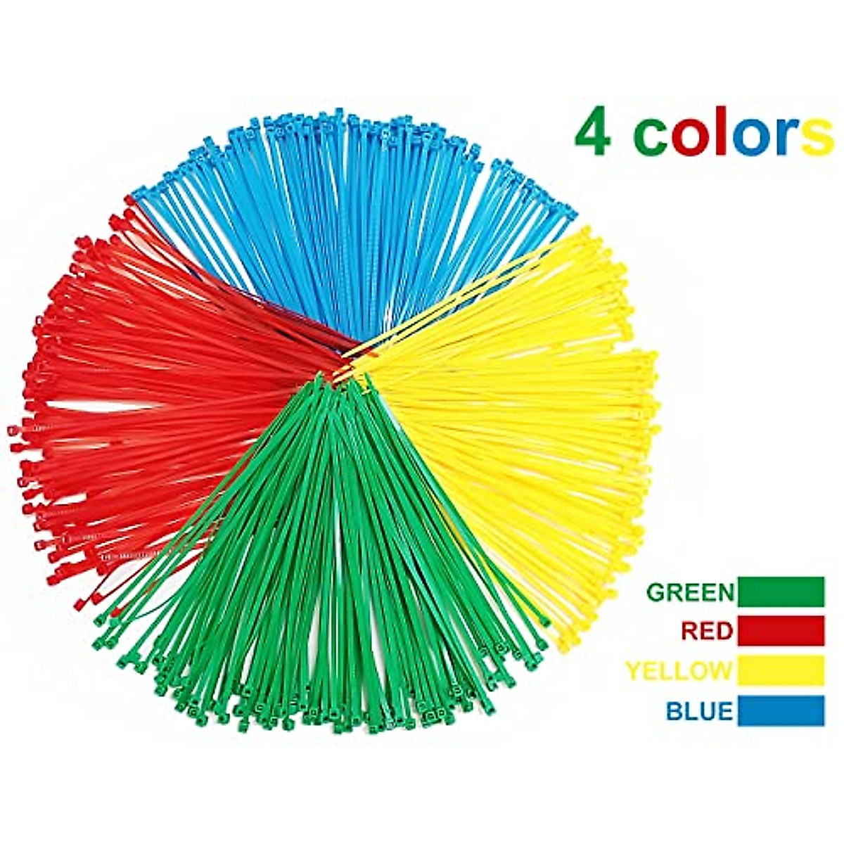 400Pcs Colored Zip Ties 4 Inch Cable Ties, 4/6/8 Inch Optional, Red Yellow Green Blue Small Zip Ties Set - 4 Inch
