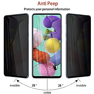 [2-Pack] Tempered Glass Privacy Screen Protector for Samsung Galaxy A53/ A52 / A51 /S20 FE, Anti-Spy 9H Protector Film for Galaxy A53 5G A52(4G/5G) A51 S20 FE 6.5", Case Friendly Easy Install - Black