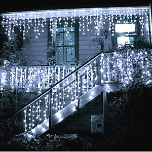 Joomer Christmas Icicle Lights,300 LED 29ft 8 Modes with 60 Drops,Christmas Lights with Timer,Waterproof Connectable Outdoor String Lights for Holiday,Wedding,Party Christmas Decorations(White)