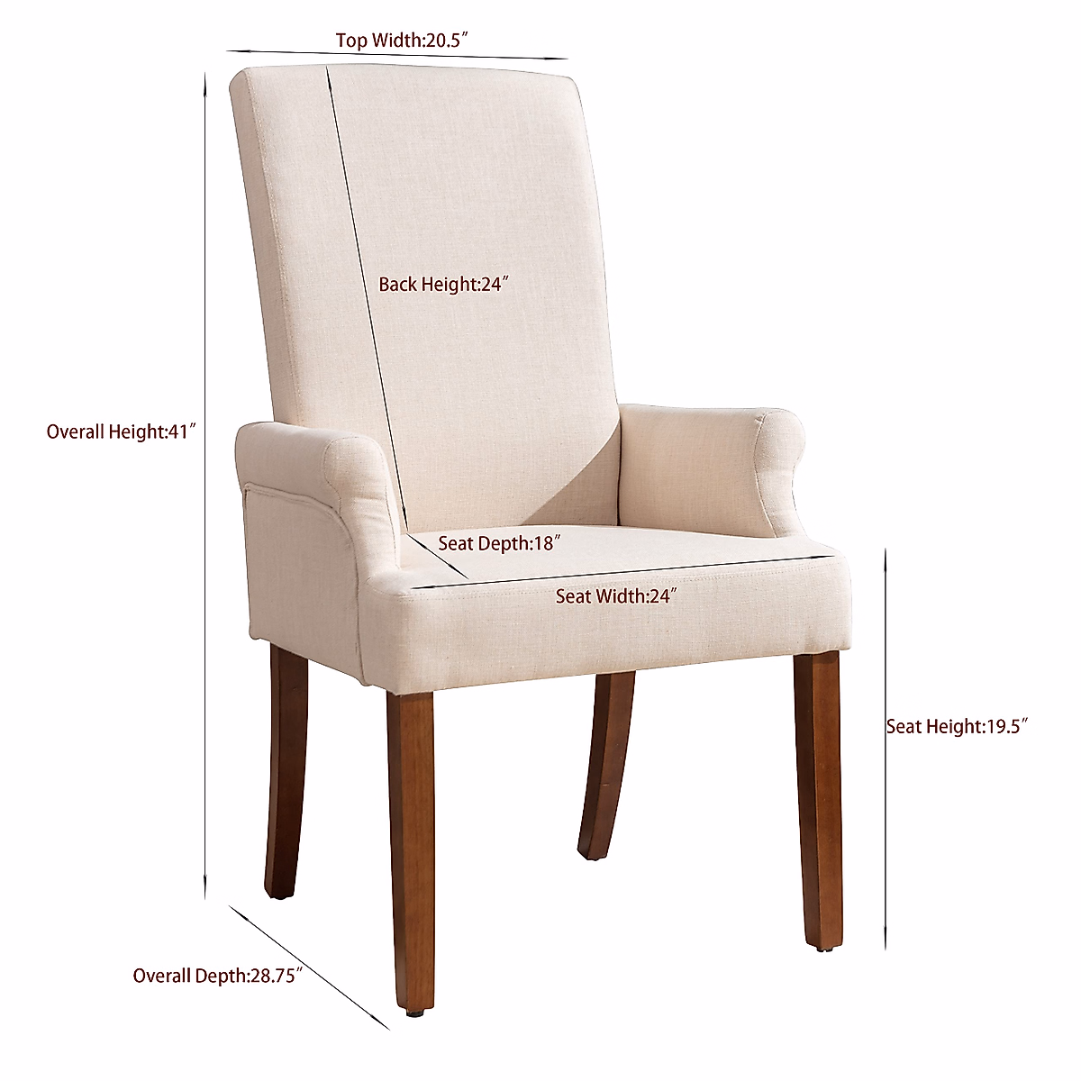 Restworld Dining Room Chairs with Arms,Tufted Upholstered High Back Nailed Trim with Untique Oak Wood Legs for Kitchen Restaurant Room Bedroom (Ivory, SingleA)