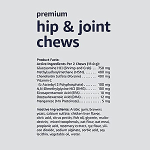 Amazon Basics Premium Dog Hip & Joint Supplement Chews with EPA and DHA, Chicken Liver Flavor, 120 Count (Previously Solimo)