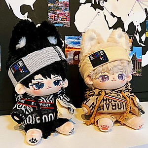 niannyyhouse 20cm Plush Doll Clothes Loose Hip-hop Suit Headwear Hoodie Pants Backpack Glasses Shoes 8in Doll Accessories (Black, 20cm)