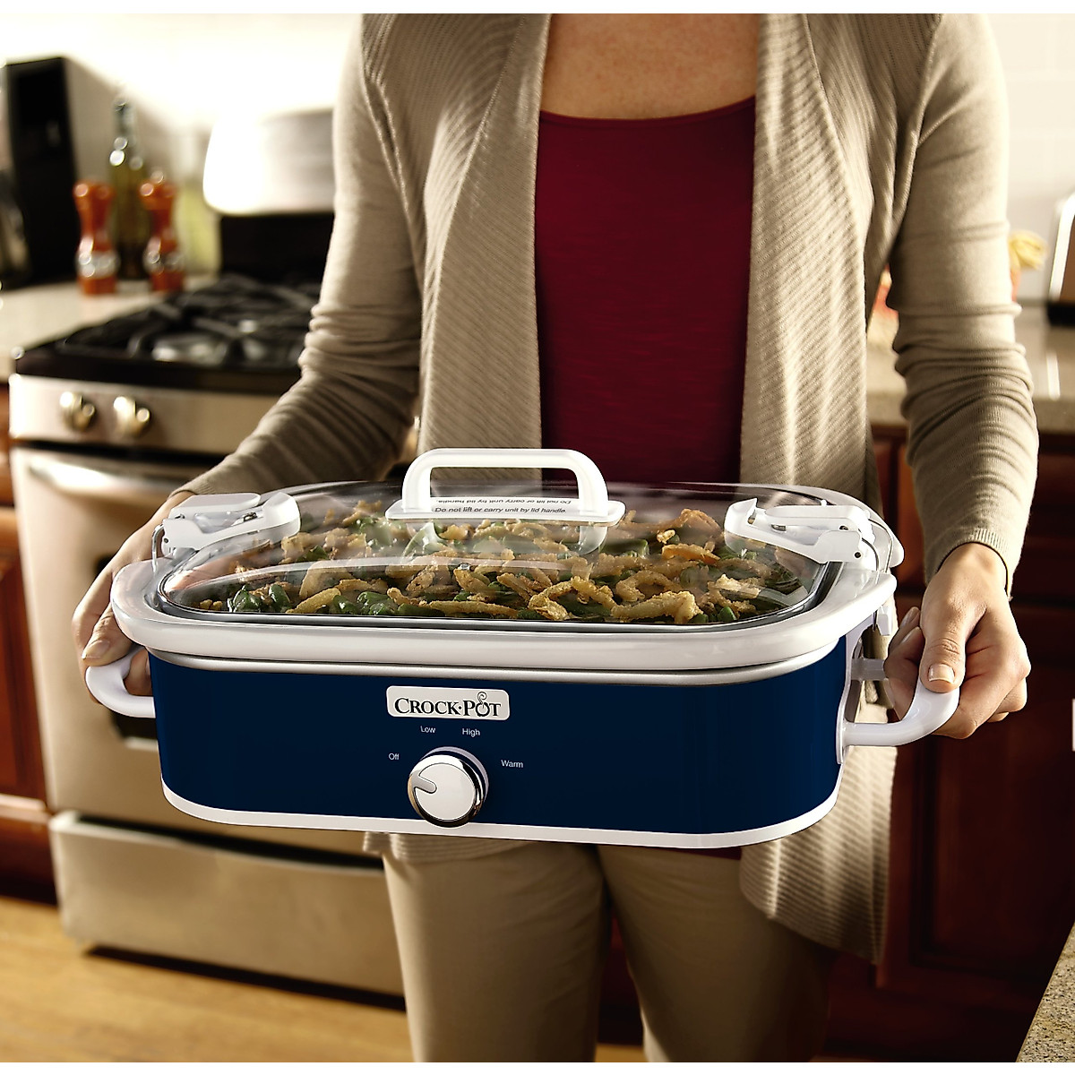 Crock-Pot Small 3.5 Quart Manual Casserole Slow Cooker and Food Warmer, Navy Blue (SCCPCCM350-BL)