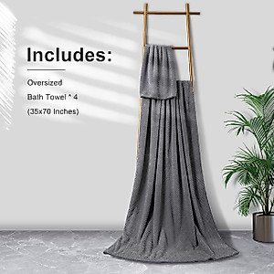 Extra Large Bath Towel Sheet Set 35x70 Inches - Oversized Highly Absorbent Towels Set,Jumbo Microfiber - Quick Dry, Lightweight,Super Soft for Bathroom,Hotel,SPA,Pack of 4 (Gray)