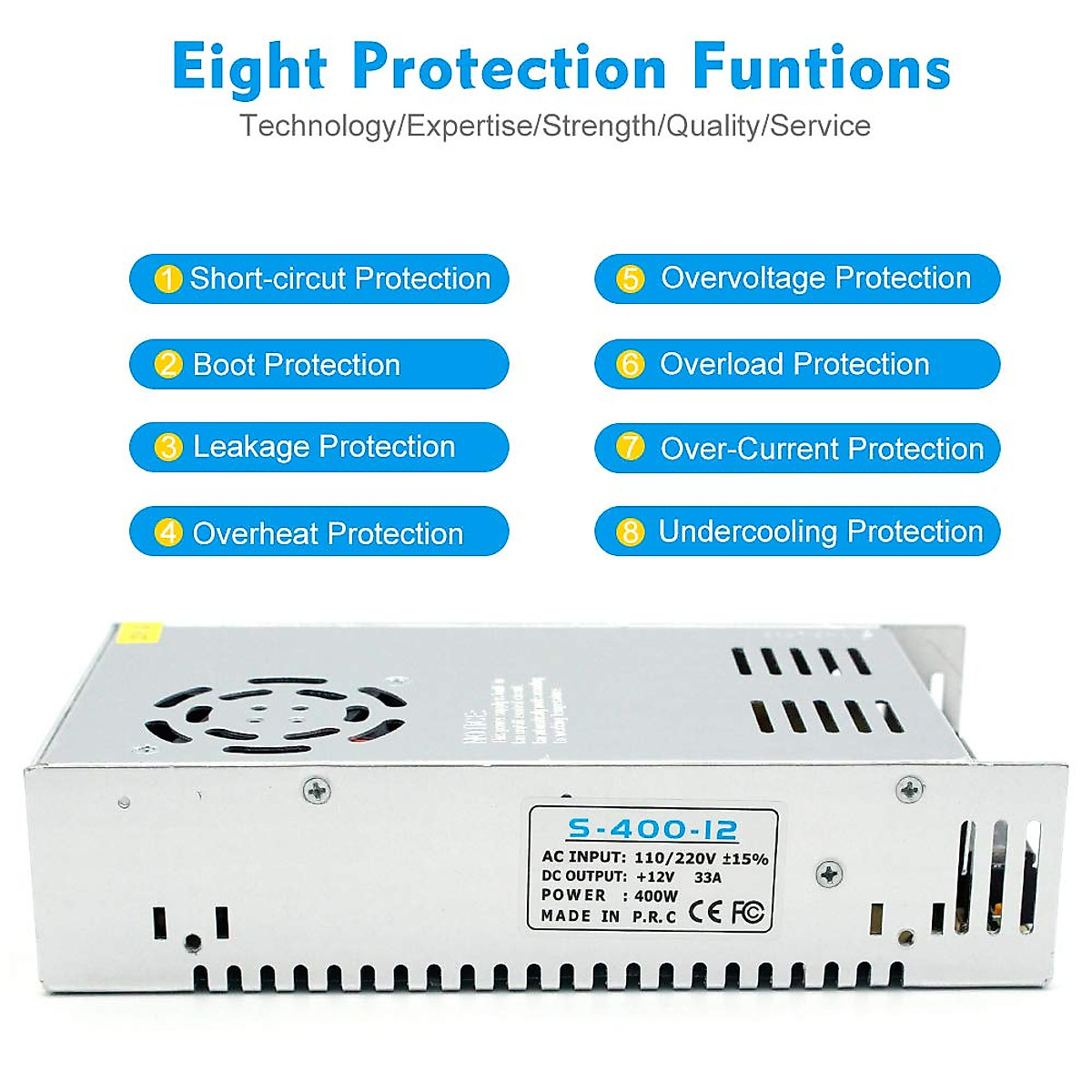 inShareplus 12V 33A 400W, DC Universal Regulated Switching Power Supply, Converter AC 100-240V to DC 12 Volt LED Driver, Transformer, Adapter for LED Strip Light, 3D Printer, Radio, Computer Project