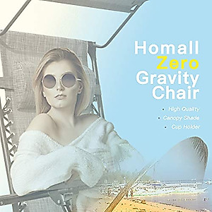 Homall Zero Gravity Chair Patio Lawn Chair Lounge Chair Folding Recliner Adjustable Outdoor with Canopy Shade,Cup Holder (Grey)