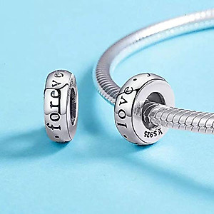 ABAOLALA Spacer Charm 925 Sterling Silver Clip Charm Stopper Beads Silicone Positioning Charm fit Fashion 3mm Pandora Charms Bracelet & Necklace (Love You Forever Spacer Charm)