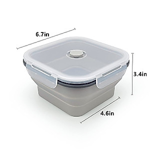 CARTINTS Large 1200ml Collapsible Bowls with Lids, Silicone Food Storage Containers, Space-Saving Meal Prep Containers For Kitchen and Outdoors Camping, Set of 3, Grey