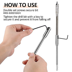 Drill Bit Extension 6, 12 Inch Drill Bit Set Wood Spade Bit Set High Carbon Steel Drill Bit Extender Drill Extension Bit Holder with Wrench Key for Wood Turners Construction Accessories (12)
