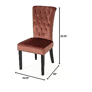 Christopher Knight Home Venetian Tufted Velvet Dining Chair, Blush / Dark Brown