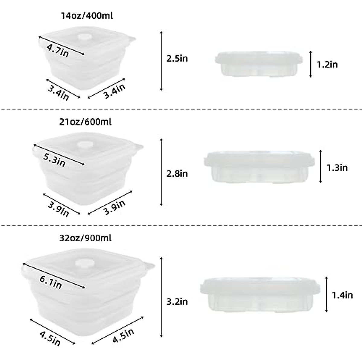 KVK Silicone Collapsible Food Storage Containers with Silicone Airtight Lids BPA Free - Stacking Small Storage Containers for Snacks Fruits Microwave Freezer Safe - 14oz 6pcs Clear&Pastel Green