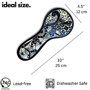 Ceramic Spoon Rest - Hand Painted Talavera - Mexican Style - Black and White Home Decor - Cuchara Floral Blanco/Negro