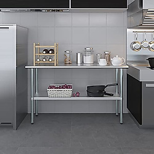 AmGood Stainless Steel Work Table with Undershelf | Kitchen Island Food Prep | Laundry Garage Utility Bench | NSF Certified (60" Long x 18" Deep)
