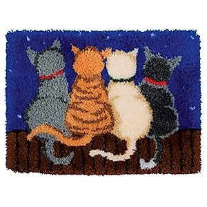MeetBSelf Latch Hook Rug Kits Crocheting Carpet Rug Cats Acrylic Yarn Pre-Printed Canvas Cushion Mat Crochet Tapestry Sofa Decor