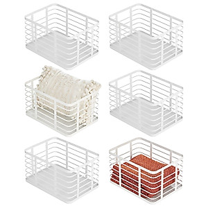 mDesign Metal Steel Wire Storage Basket Bin w/Built-in Handle, Open Top Industrial Design for Closet, Shelf Organization; Organize Clothes, Accessories, Carson Collection - 6 Pack - Matte White