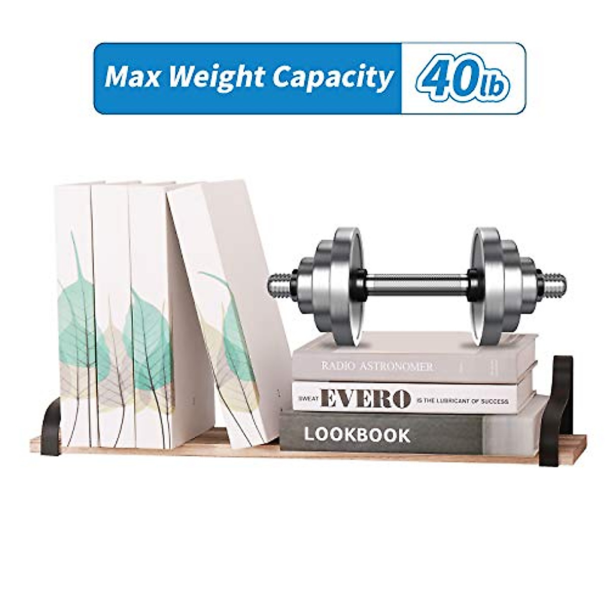 Hybition Floating Shelves, Set of 3 Rustic Wood Shelves, Wall Mounted Shelf for Wall, Bedroom, Living Room, Bathroom and Plants (Carbonized Black)