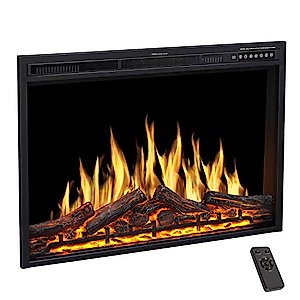 R.W.FLAME Electric Fireplace Insert 37Inch with Adjuatble Flame Colors, Log Colors, Flame Speed and Brightness, Remote Control, 750W/1500W