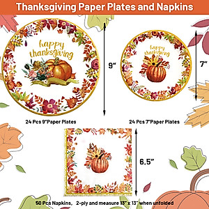 ceiba tree Thanksgiving Disposable Paper Plates and Napkins Sets for 24 Guests Fall 9inch Dinner Plates 7inch Dessert Plates Party Supplies Heavy Duty Dinnerware