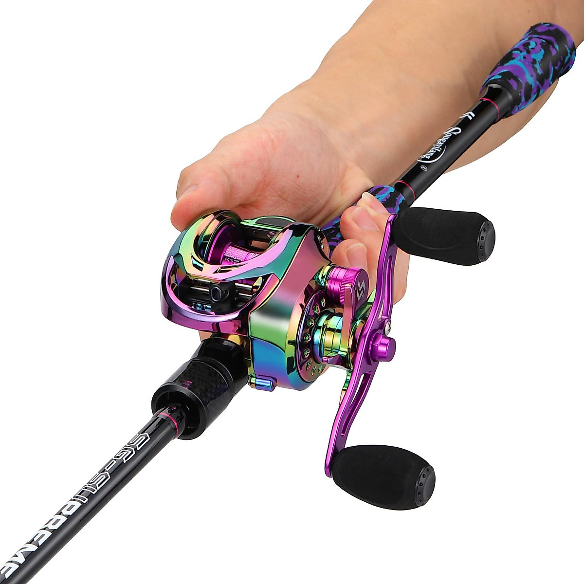 Sougayilang Fishing Rod and Reel Combo, Medium Fishing Pole with Baitcasting Reel Combo, 2-Piece Baitcaster Combo-Purple-5'10'' with left handed reel