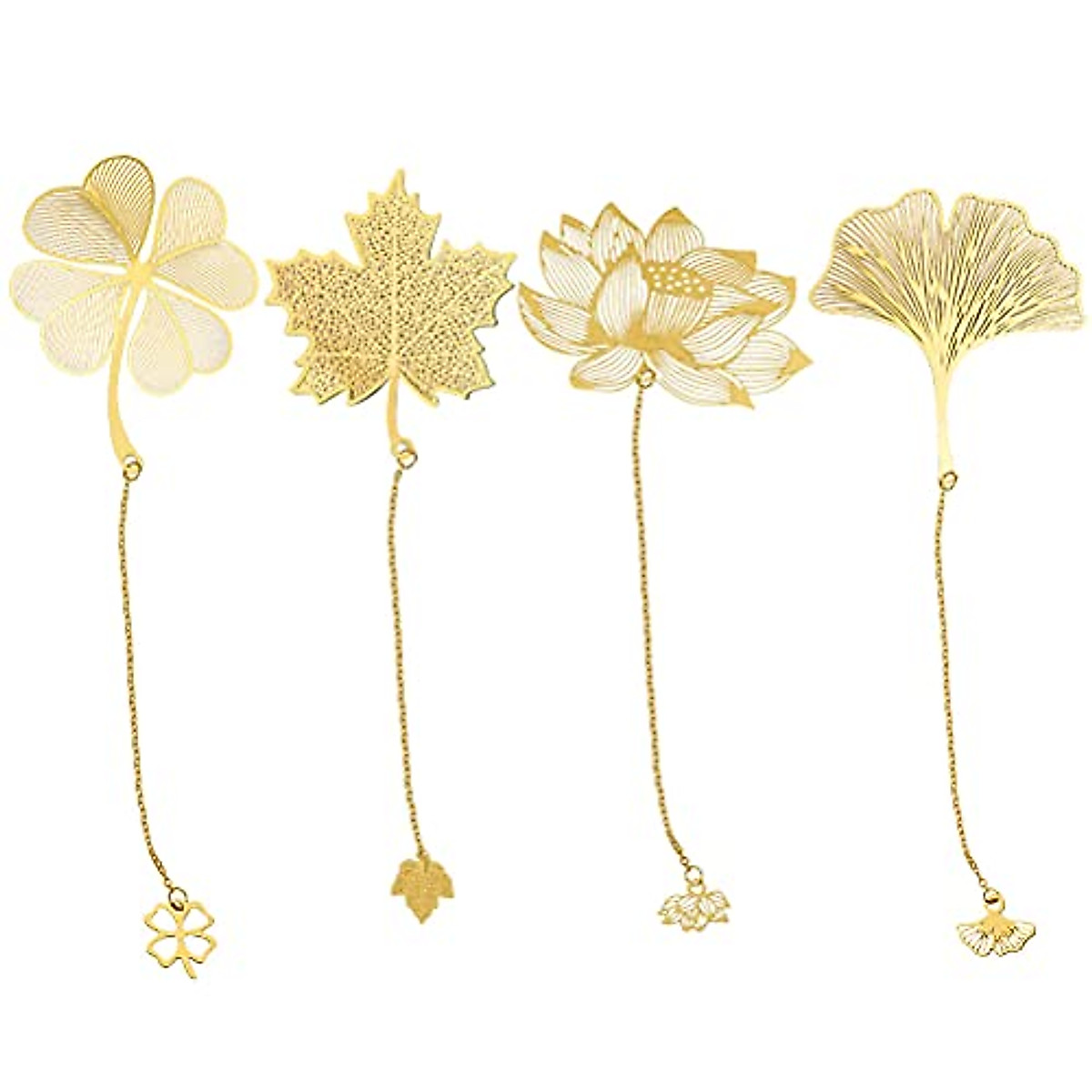 4 Pcs Metal Bookmarks with Chain, Golden Hollow Bookmark Graduation Gifts for Women, Men, Book Lovers, Writers, Readers