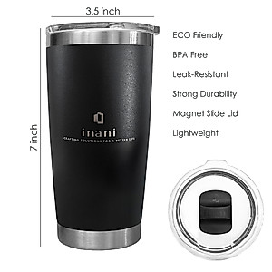 inani 20oz Stainless Steel Tumbler, Insulated Travel Coffee Cup, Leak-Resistant, Spill-Proof Lid, Dishwasher Safe, BPA-Free, Double-Wall Insulated Premium Travel Mug For Hot Or Iced Coffee, Black