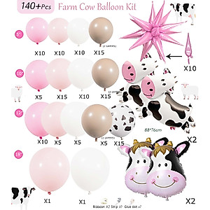 Pink Cow Balloon Garland Kit Cow Print and Pastel Pink White Tan Cowgirl Balloons for Girl my first rodeo birthday party decorations holy cow im one supplies