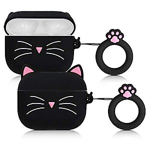 kwmobile Silicone Case Compatible with Apple AirPods Pro - Case Soft Cover - Cat Black/White