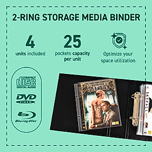 DJOIS by Tarifold - CD & DVD 2-Ring Binder - Durable CD & DVD Storage - Durable Material - A5 Size - Holds 25 Sleeves - Pack of 4 - Space-Saving - Made in Denmark - Black