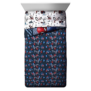 Jay Franco Marvel Spiderman Crawl 4 Piece Twin Bed Set - Includes Reversible Comforter & Sheet Set Bedding - Fade Resistant Microfiber - (Official Marvel Product), Multi - Spiderman