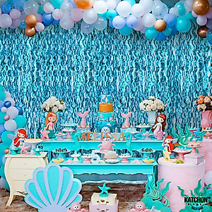 KatchOn, XtraLarge, Wavy Blue Foil Fringe Curtain - 3.2x6.4 Feet, Pack of 2 | Blue Water Streamer Backdrop for Beach Party Decorations | Under The Sea Party Decorations | Summer Decorations for Party