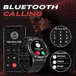 INEYES Military Smart Watches for Men, Outdoor Rugged Tactical Watch with Calling Sport Modes Heart Rate Sleep Monitor, HD Smartwatch for Android iPhone