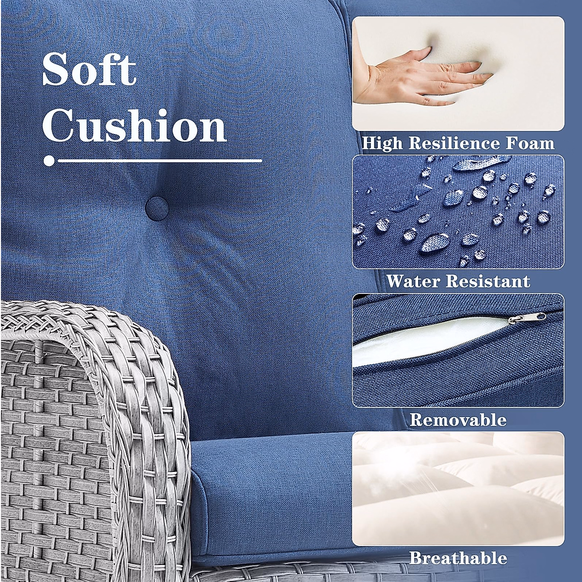 Artfurniz Wicker Patio Furniture Set: 6 Piece Outdoor Conversation Sets with Swivel Rocker Chairs, Patio Couch, Ottomans and Coffee Table for Porch Balcony Garden, Light Grey