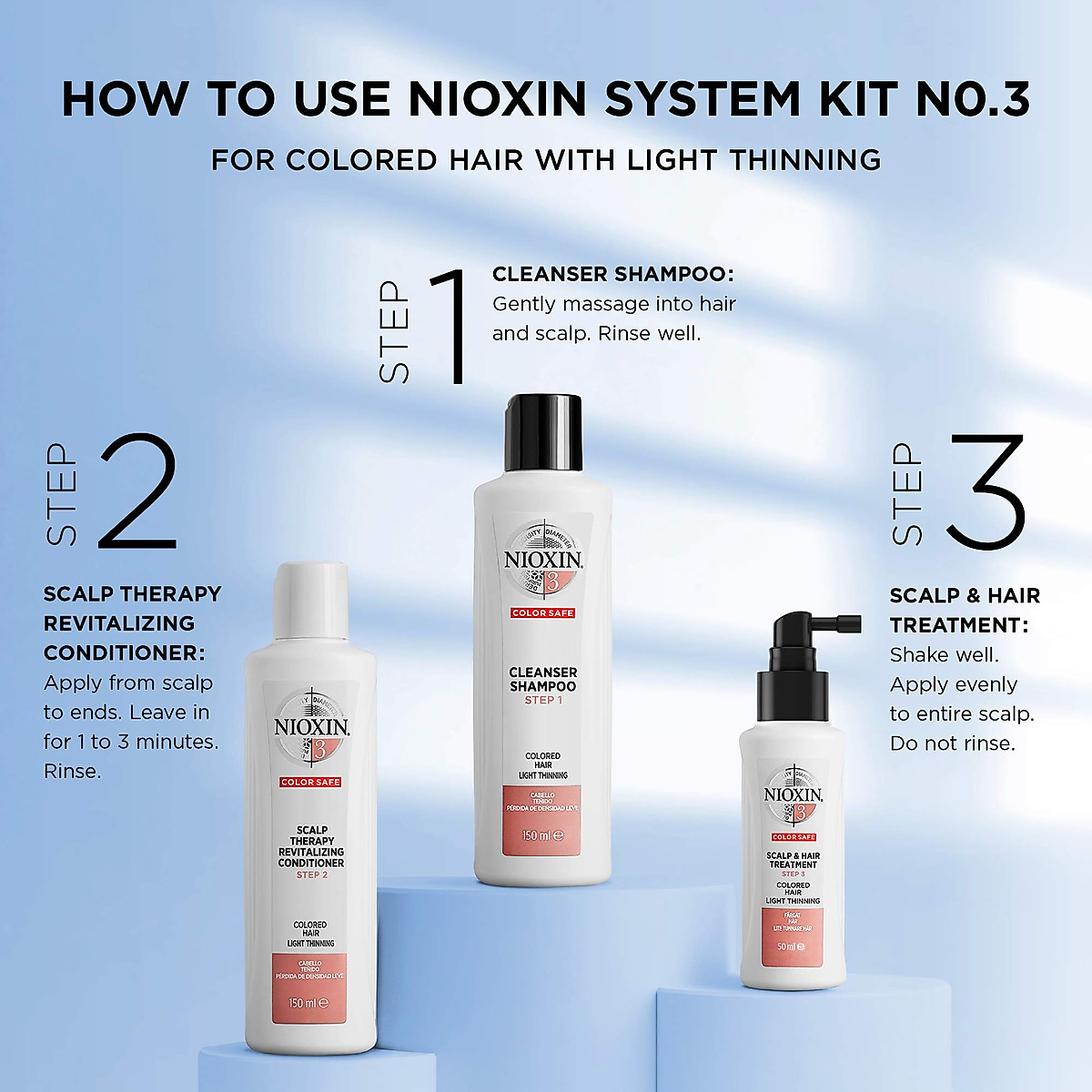 Nioxin System 3 Scalp Cleaning Shampoo and Therapy Conditioner Set for Color Treated Hair with Light Thinning