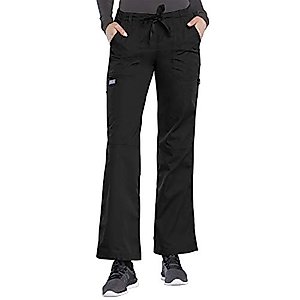 Cherokee Women's Low Rise Drawstring Cargo Scrub Pant, Black, Medium