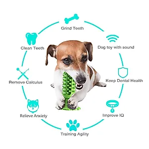 Zozostore Dog Toothbrush Squeaky Chew Toys – 2020 Upgraded Sonic Puppy Teeth Cleaning Stick - Natural Rubber Dental Care Toothbrush, with 2PCS Straw Cleaning Brush.