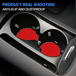 Yonwait 4 Pack Anti Slip Car Cup Coaster, Embedded in Ornaments, Fit for Most Models (Red)