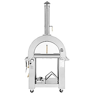 Empava 32.5" Outdoor Pizza Oven Grill Compatible with Wood Fire and Portable Gas in Stainless Steel