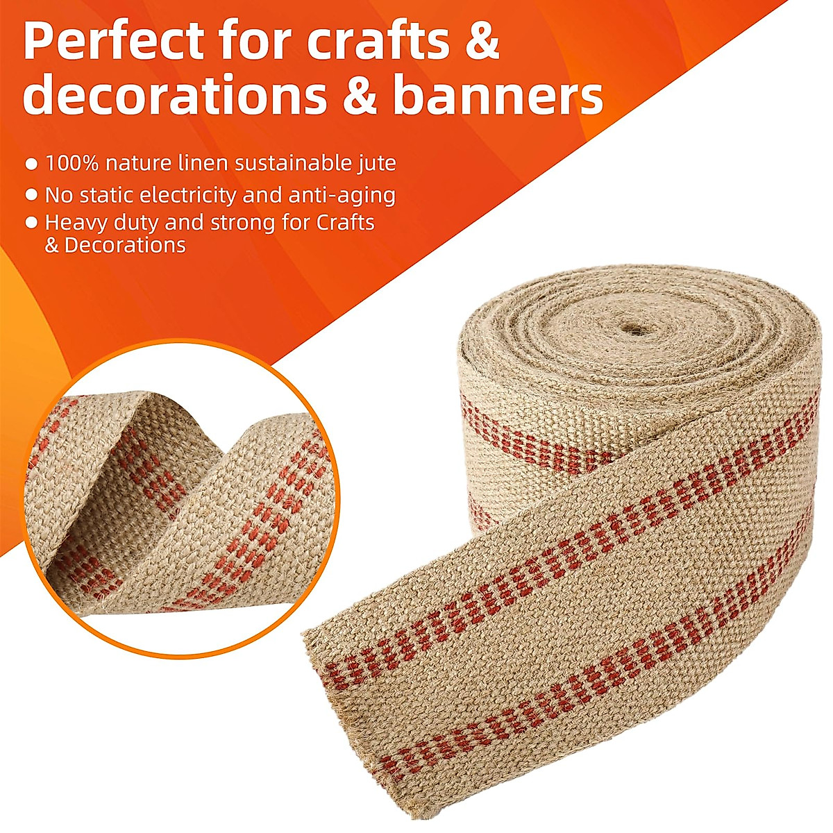 YaeCCC Craft Jute Webbing Tape, 3.5" x 10 Yd Rolls 11 lbs
