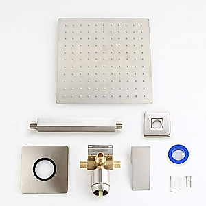 POP SANITARYWARE Ceiling Mount Shower Faucet Set Brushed Nickel Bathroom 10 Inch Rainfall Mixer Shower Head System Single Handle Shower Trim Kit with Rough-in Valve