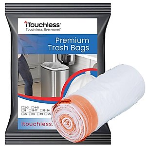 iTouchless Tall Trash Bags, 40 Count, Fits 13 Gal, 14 Gal, 15 Gal, and 16 Gallon Garbage Can, Extra-Large Strong Bathroom Kitchen Bin Liners, for Rubbish Recycling Compost in The Home, Office, Clear