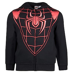 Marvel Avengers Boys Zip-Up Hooded Cosplay Sweatshirt, Black Panther, Hulk, or Miles Morales Spider-Man (Miles Morales, Size 4)