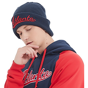 Atlanta 3D Embroidery Classic Cuffed Knit Hat Beanie Toque Skull Cap - Navy OneSize