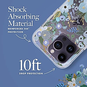 Rifle Paper Co. iPhone 14 Pro Case [Works with Wireless Charger] [10FT Drop Protection] Cute iPhone Case 6.1" with Floral Pattern, Anti-Scratch Tech, Shockproof Material, Slim - Garden Party Blue