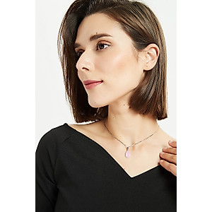 COAI 925 Sterling Silver Teardrop Stone Pendant Necklace (Rose Quartz)