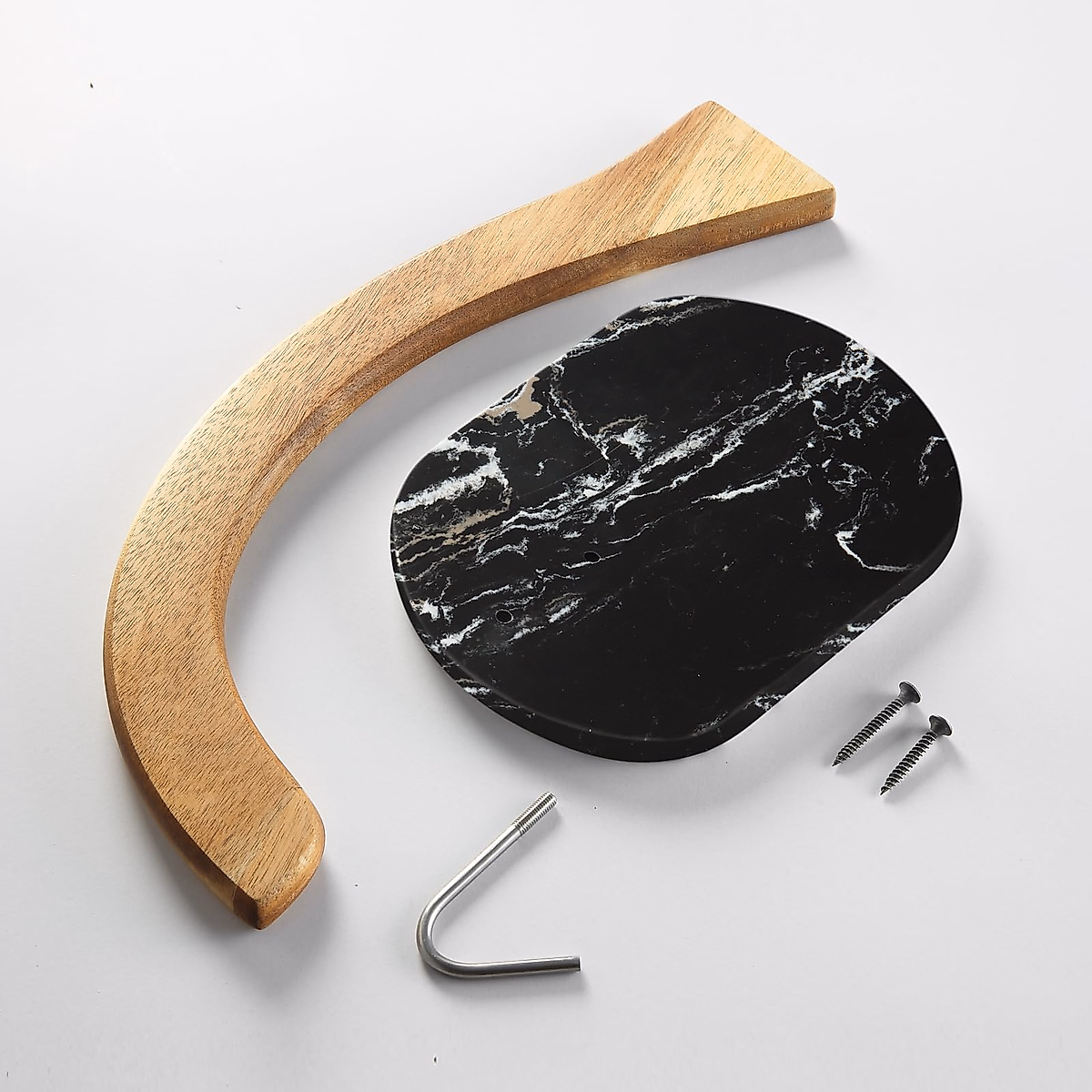 everous Banana Hanger Marble Base,Modern Banana Holder Tree Stand with Hook for Home or Bar (Black)