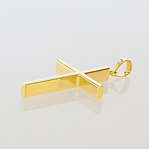 Jewelry America High Polished 14K Yellow Gold Plain Slender Cross Pendant with Chain Necklace, 16"